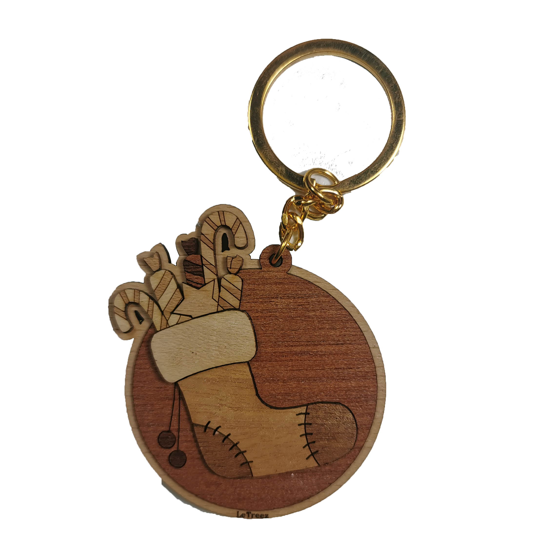 Christmas Gift Wood Veneer Keychain | KYC804 Christmas Stocking - Wood ...